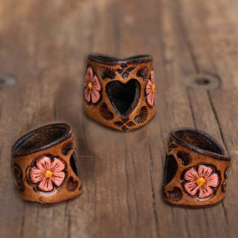 Small Hand Painted Flower Leather Ring Tooled Western Design - Etsy