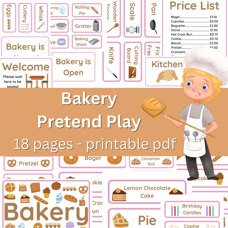 Bakery Role Play Printables, Pretend Bakery Play Set, Printable Bundle ...