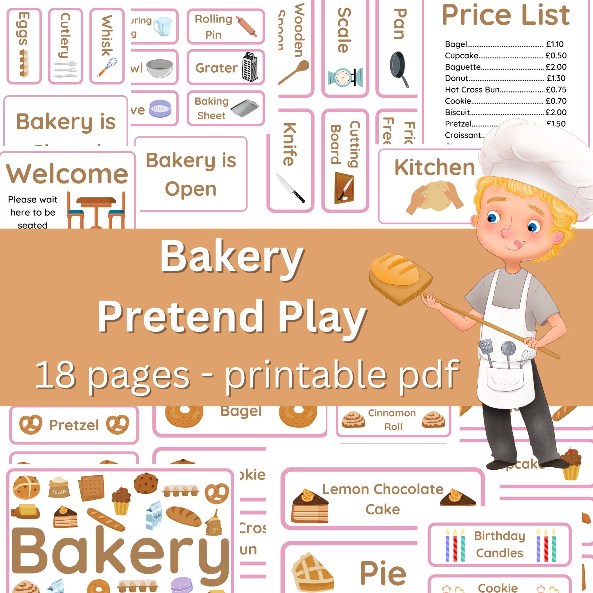 Bakery Role Play Printables, Pretend Bakery Play Set, Printable Bundle ...