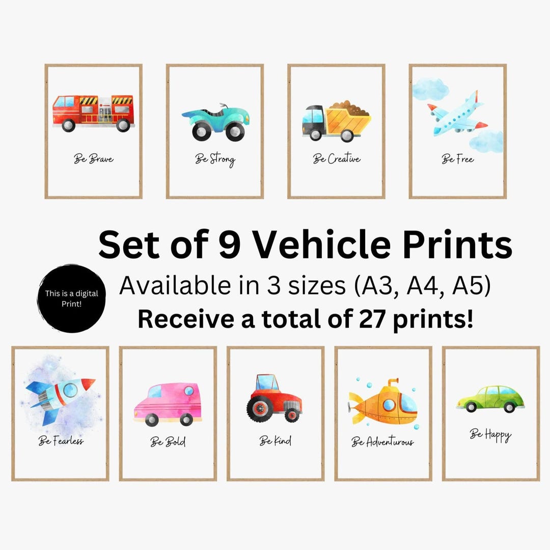 Personalised Transport Prints, Vehicles & Trucks Posters, Toddler Baby ...