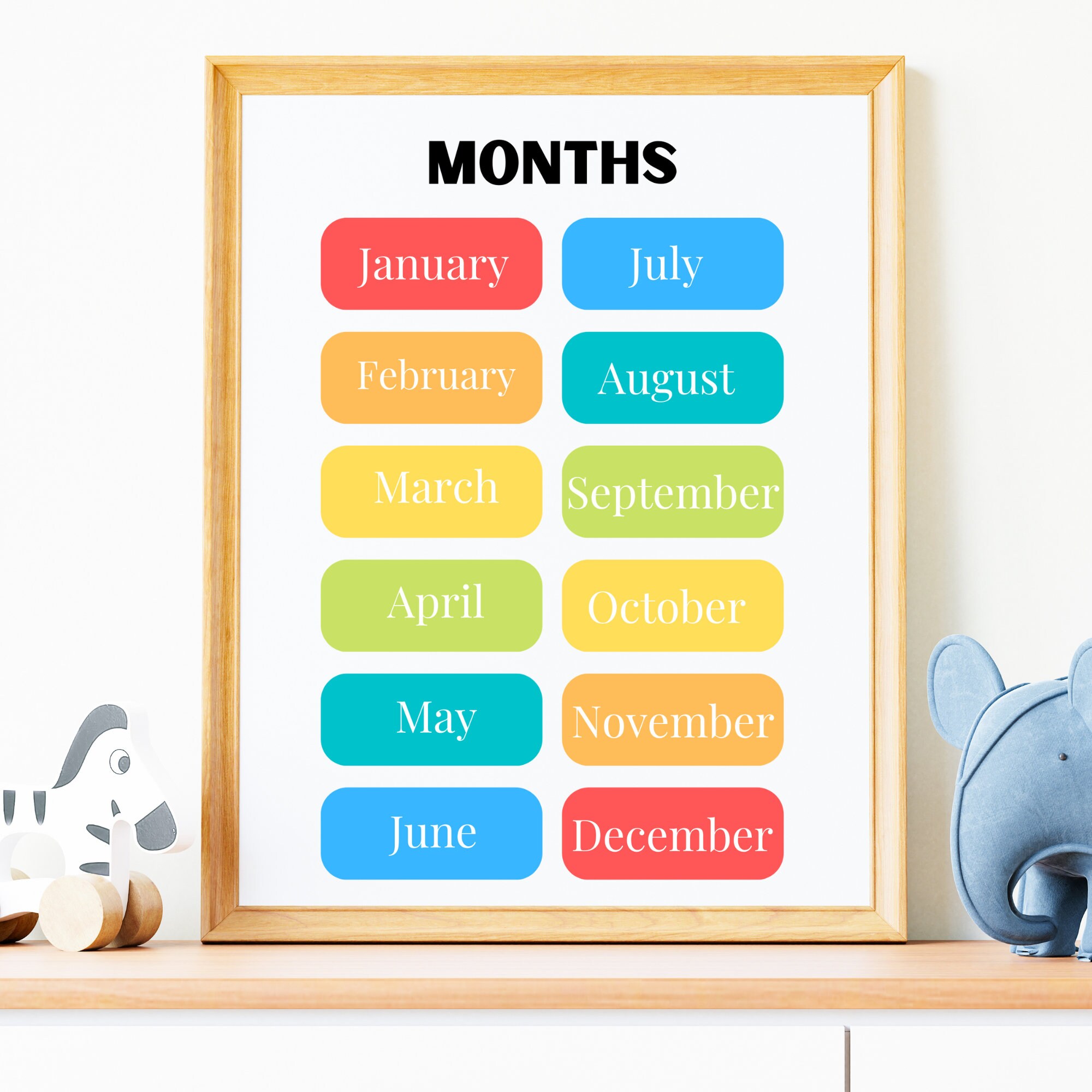 Rainbow Months of the Year Poster, Playroom Educational Poster, Rainbow ...