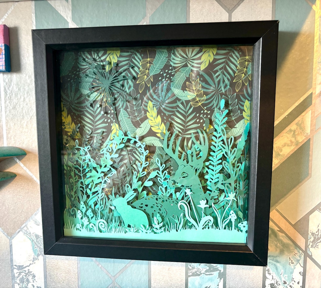 Framed Forest Papercut Art Layered Woodland Scene With Deer, Rabbit ...