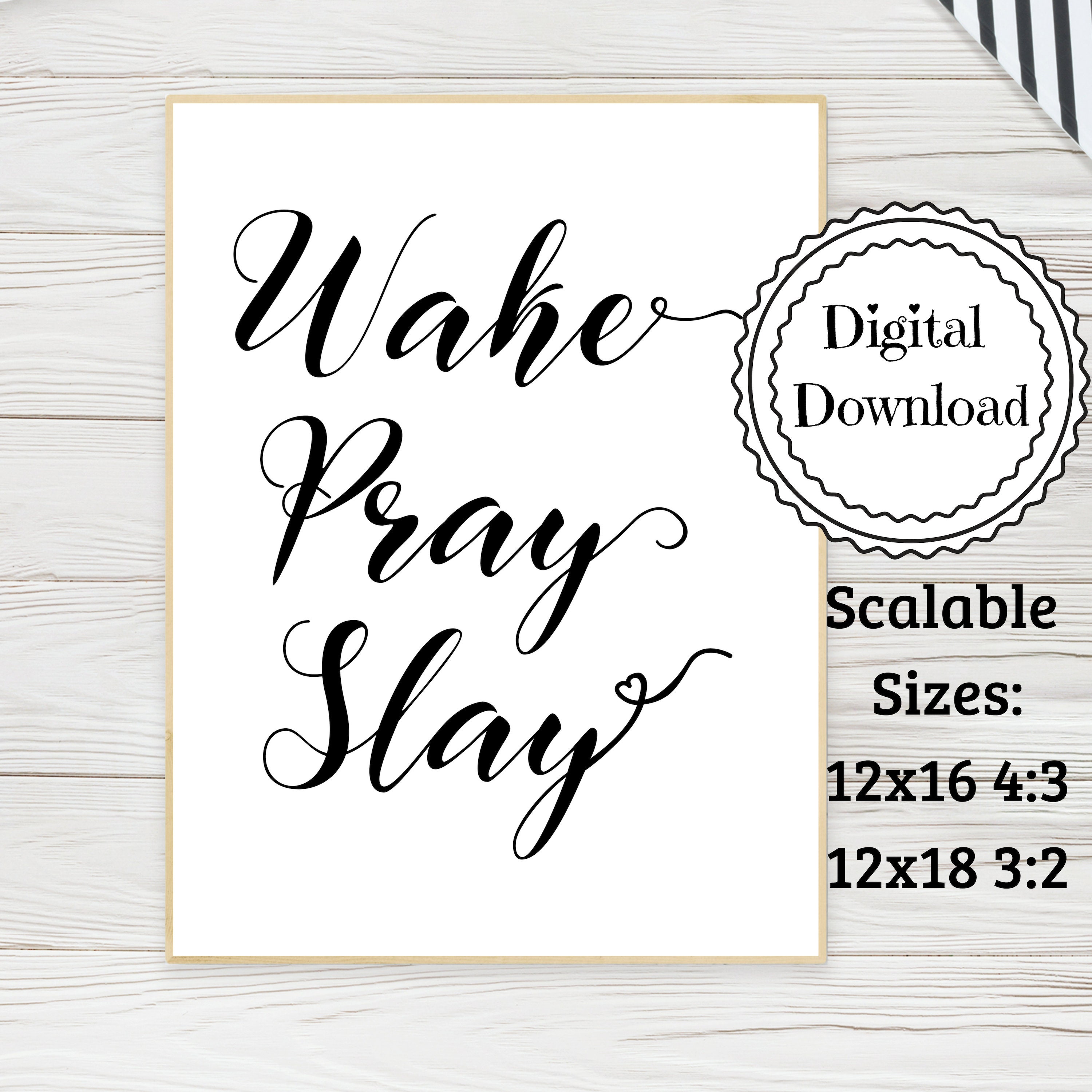 Wake Pray Slay Christian Art Print Printable Bible Verses - Etsy