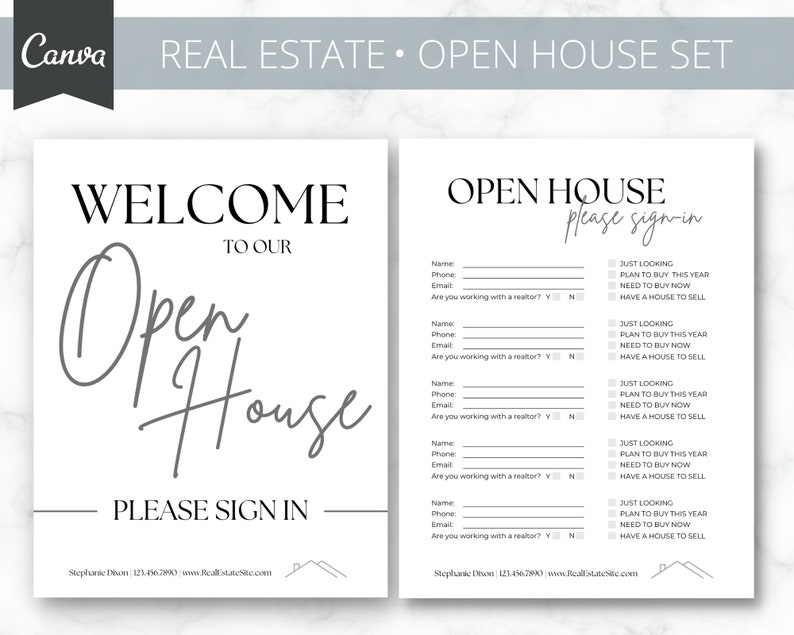 Real Estate Open House Set | Printable | Real Estate Sign | Sign-in ...