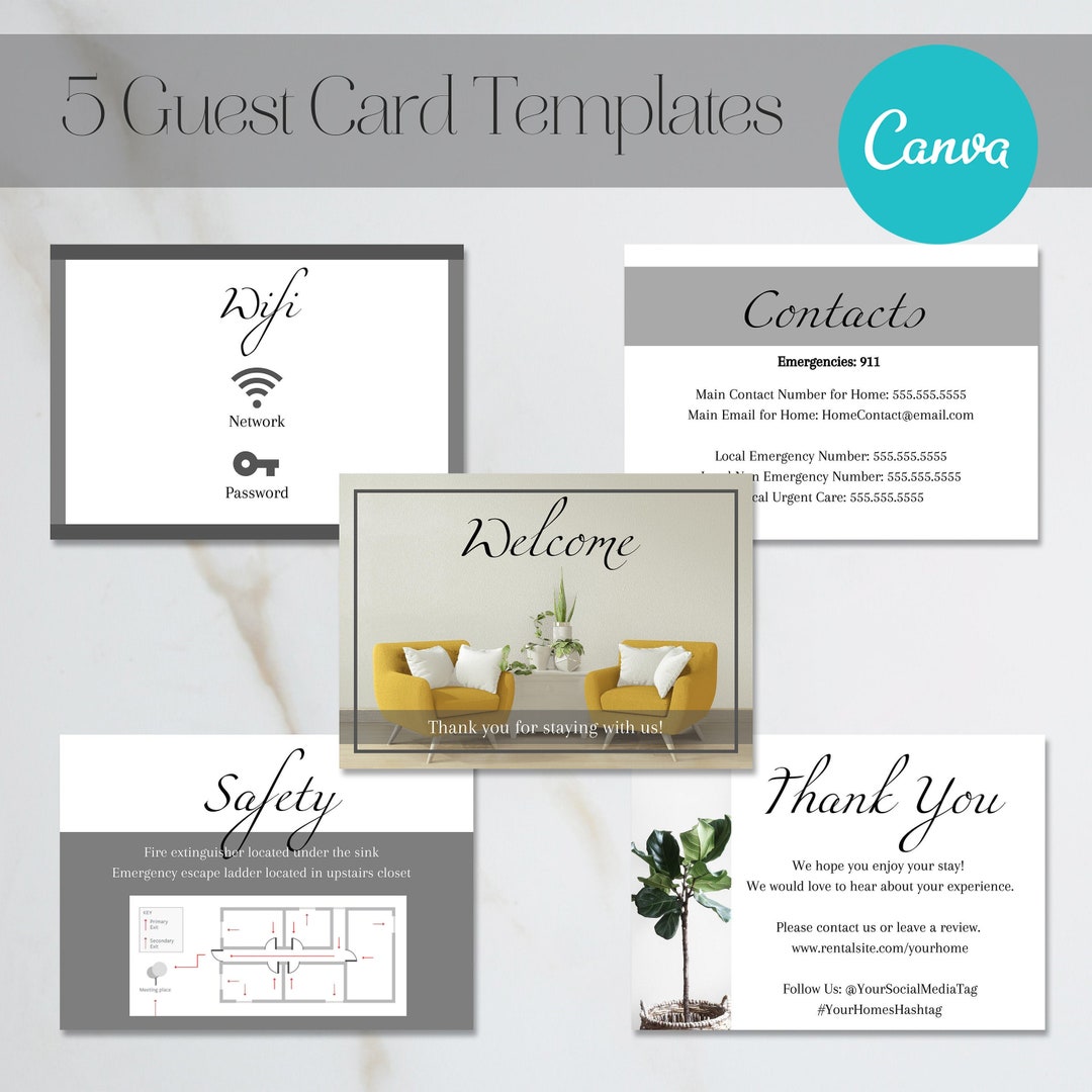 Airbnb Guest Cards | Canva Template | Airbnb | VRBO | Host Guide ...