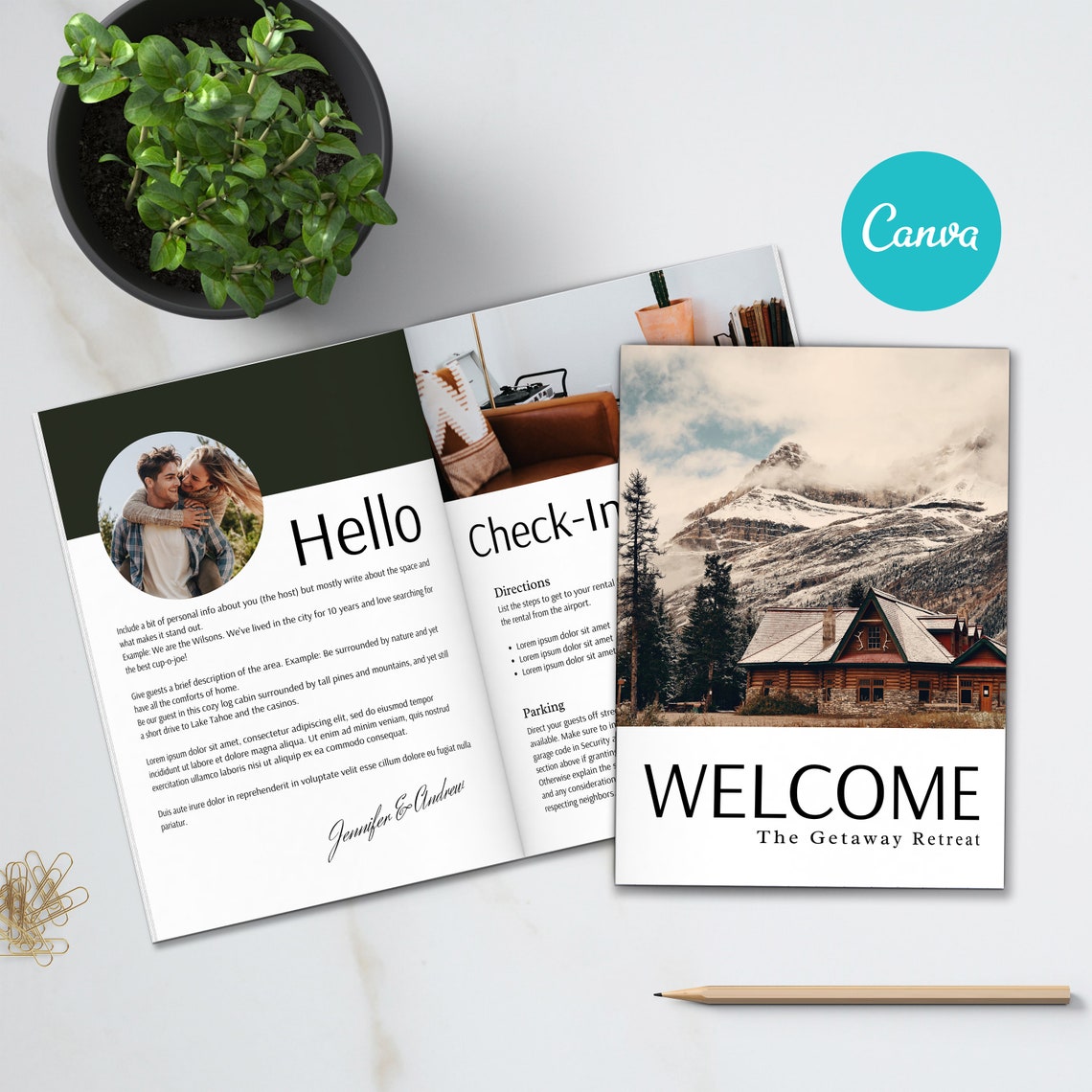 Welcome Book Template | 20 Page Host Guidebook + 40 Bonus Pages | Canva ...
