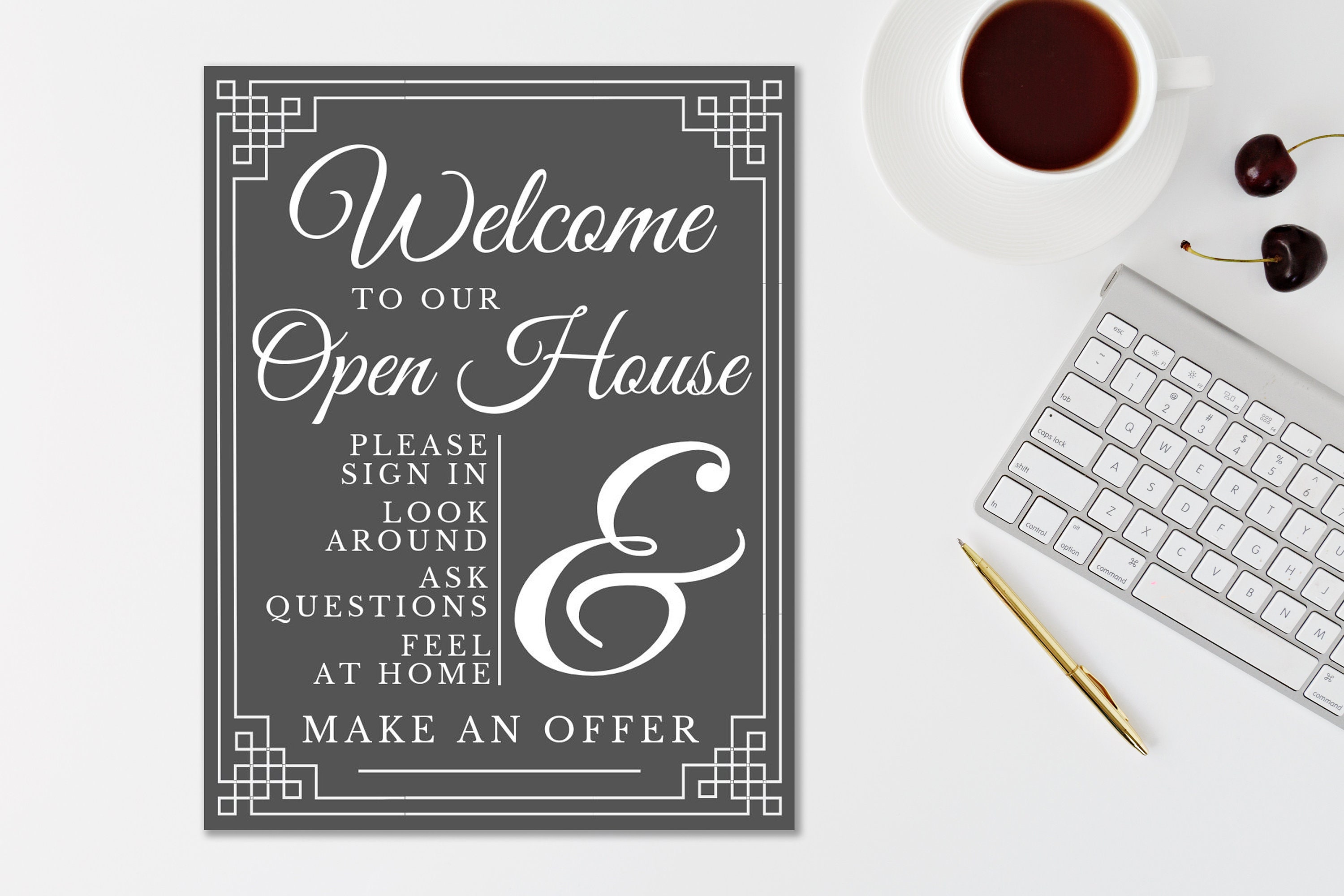 Real Estate Open House Sign Printable Sign Real Estate Sign Gray Simple ...
