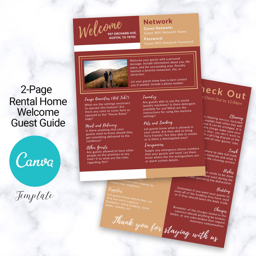 2-page Welcome Guide Template | Canva Template | Airbnb | House Guide ...