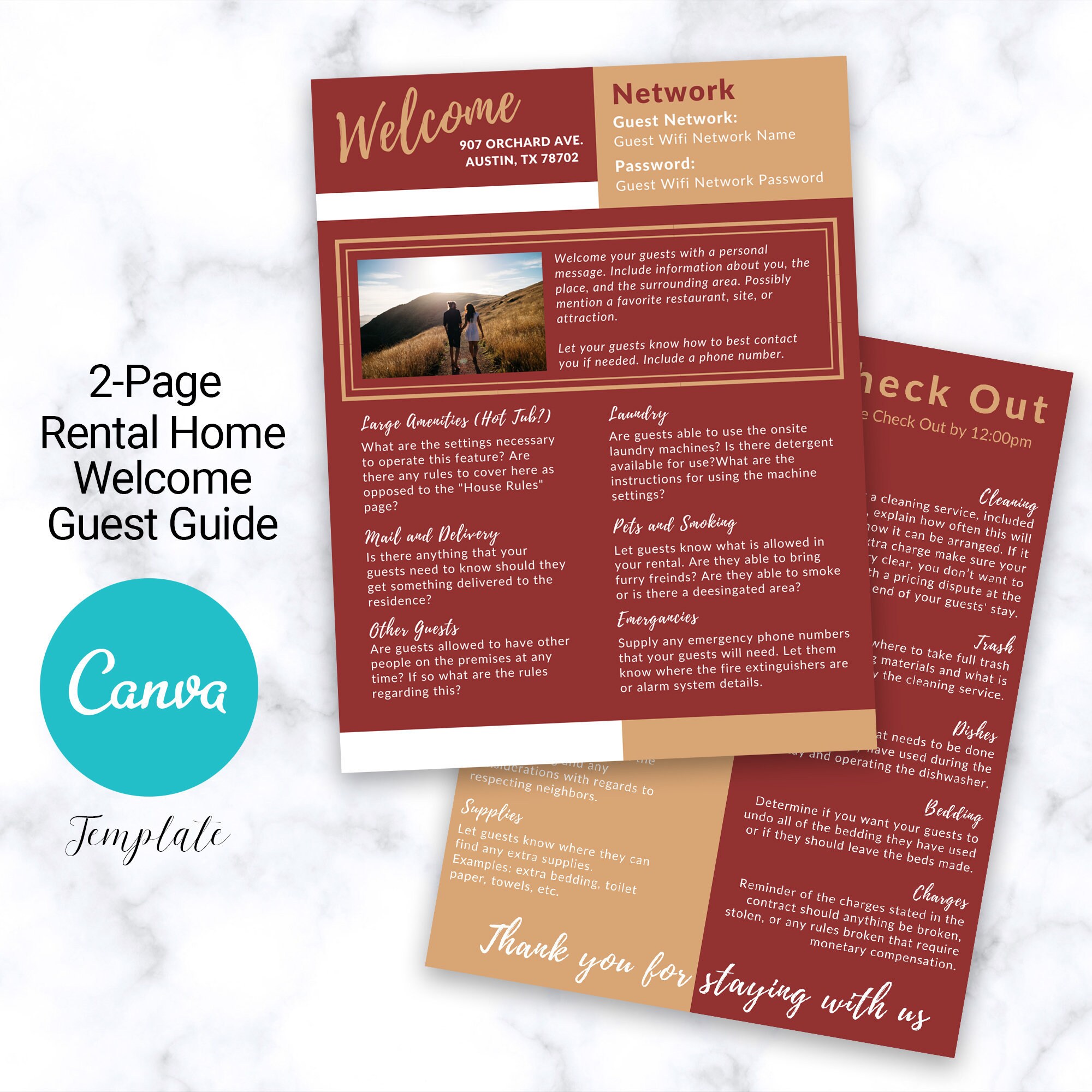 2-page Welcome Guide Template | Canva Template | Airbnb | House Guide ...