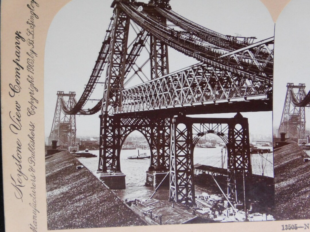 C1903 New York Bridge Construction East River Stereoview Card ...