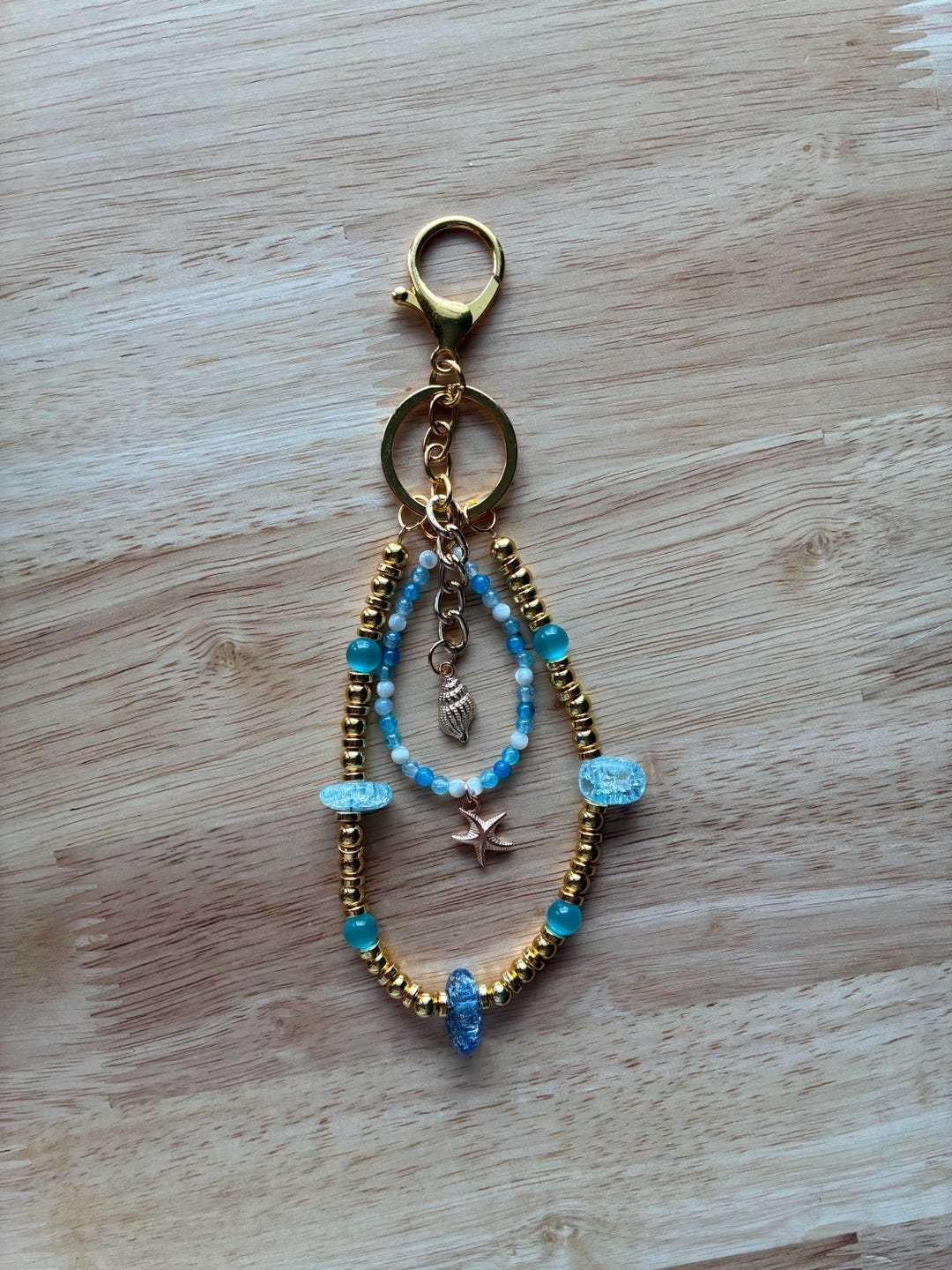 Beach Beaded Bag Charm/ Beachy Keychain/ Gold Bag Charm/ Coastal ...