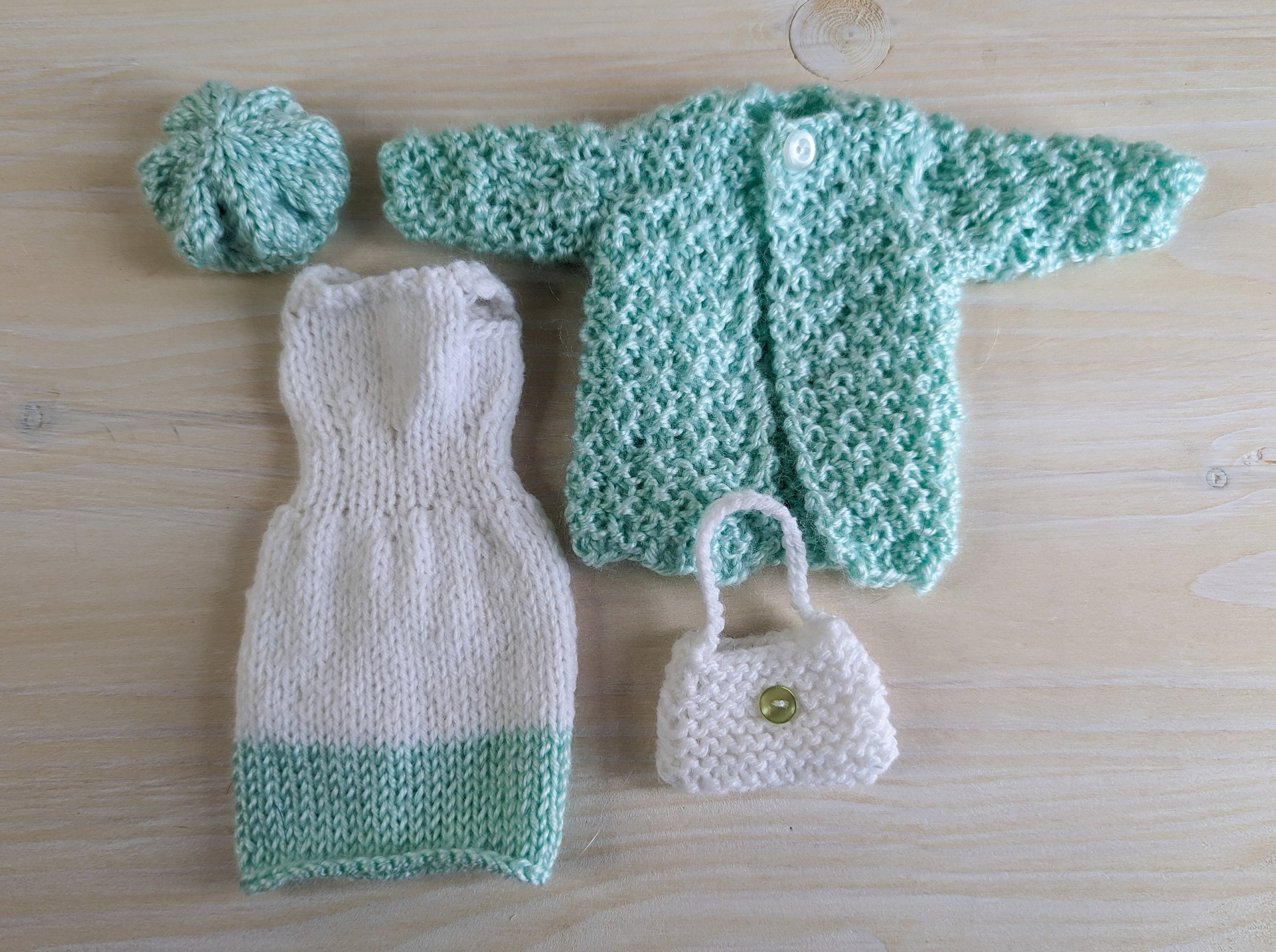 Knit Barbie Outfit, 4-pc Barbie Wardrobe, Barbie Dress Coat Purse Hat ...