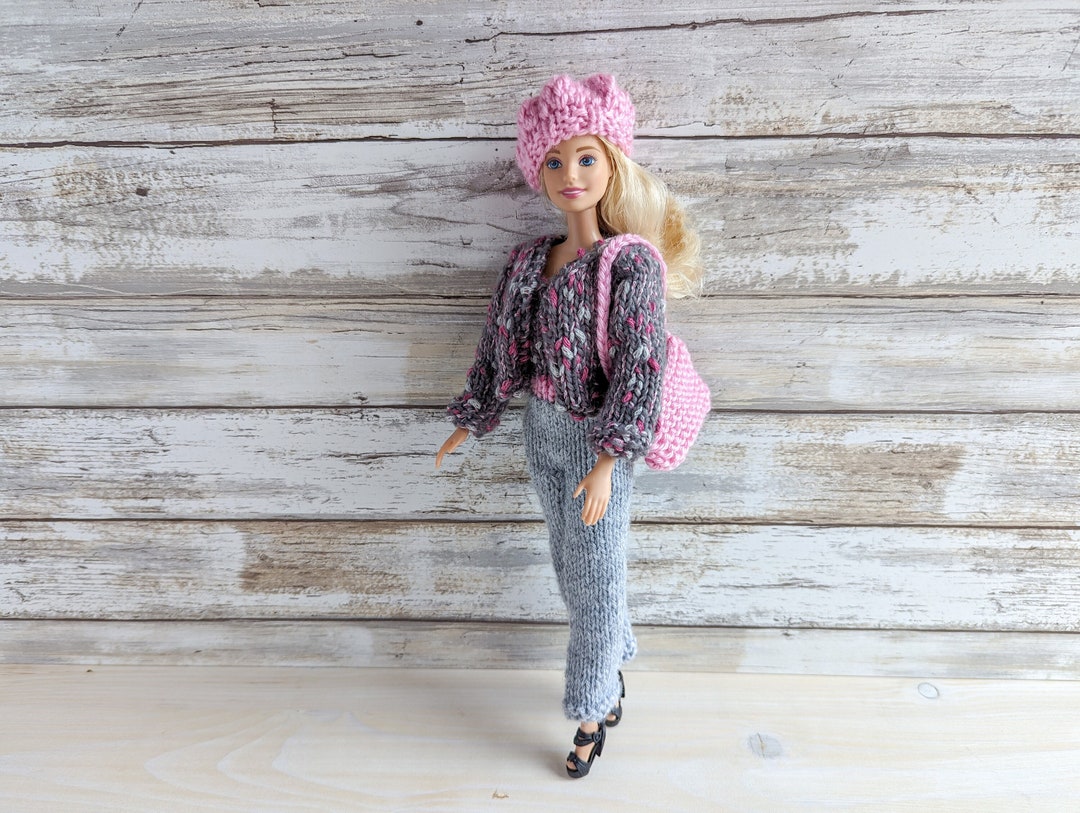 Knit Barbie Outfit, 4-pc Barbie Wardrobe, Barbie Jumpsuit With Jacket ...