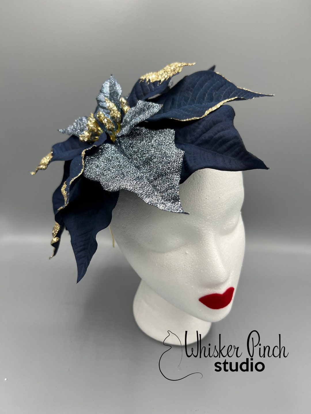 Christmas Fascinator / Navy Poinsettia Headband / Holiday Headband ...