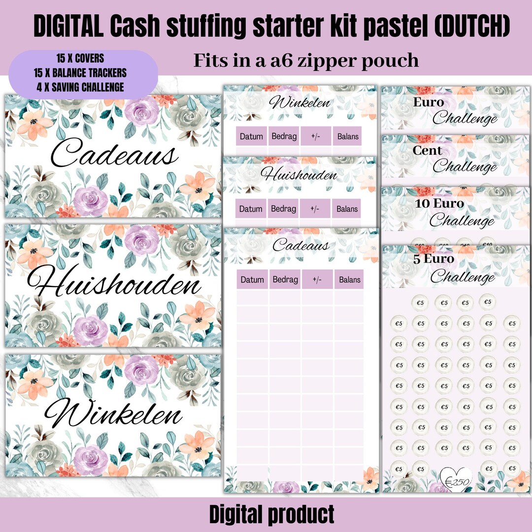 Digital cash stuffing starter kit pastel a6 binder Nederlands Budget ...