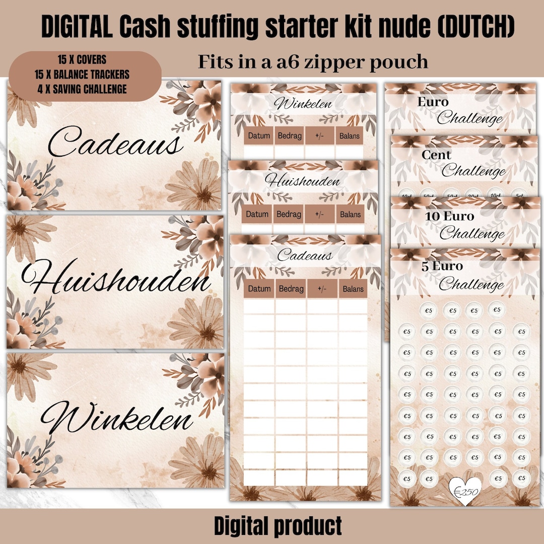 Digital cash stuffing starter kit nude a6 binder Nederlands Budget ...
