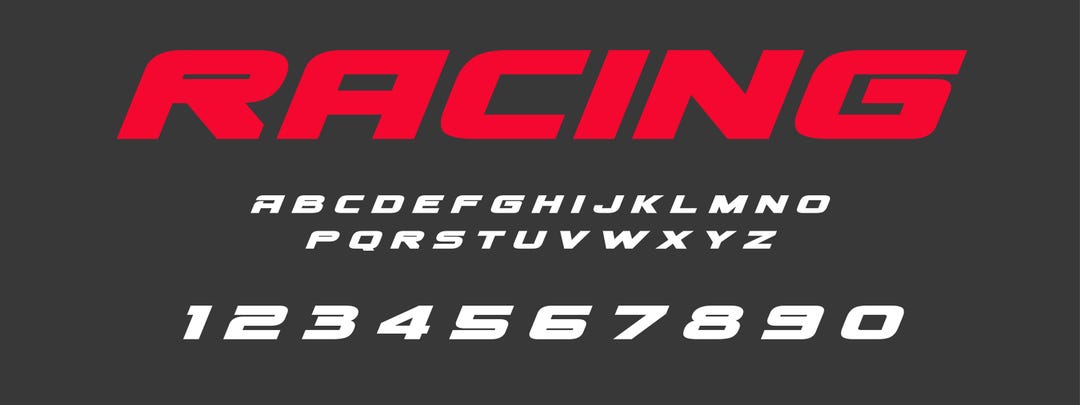 Racing Drift Font TTF and Vector Format: Sportscar Decals Alphabet ...
