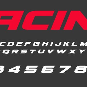 Racing Drift Font TTF and Vector Format: Sportscar Decals Alphabet ...