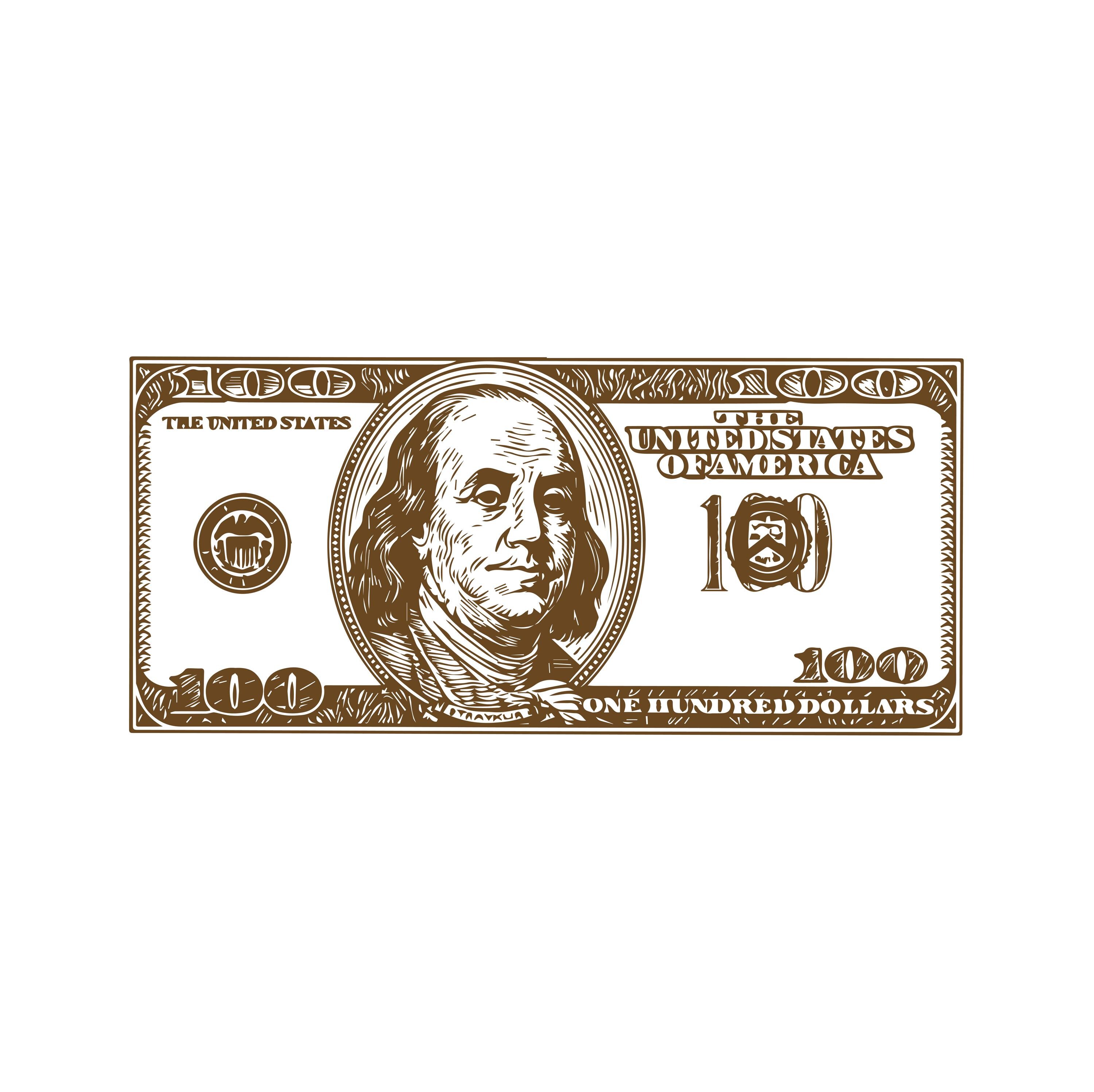 Hundred Dollar Bill Vector: Money Clipart for T-shirt Design (EPS, PNG ...