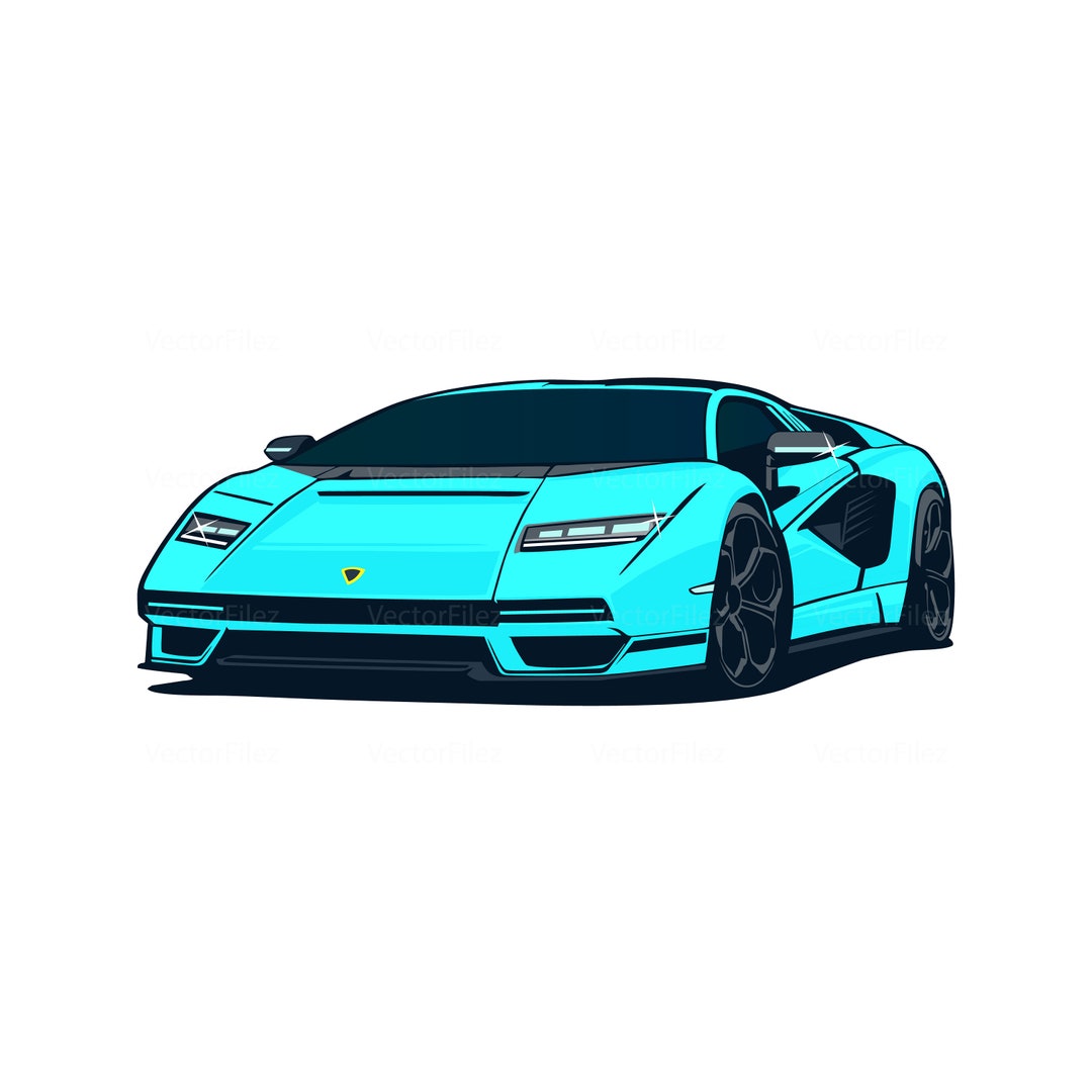 Lamborghini Countach Vector Blue Luxury Sportscar PNG EPS Sticker T ...