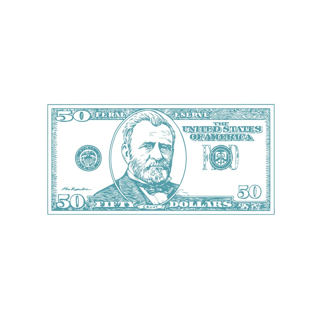Fifty Dollar Bill Vector Graphic: Money Clipart (PNG, EPS, AI) - Etsy