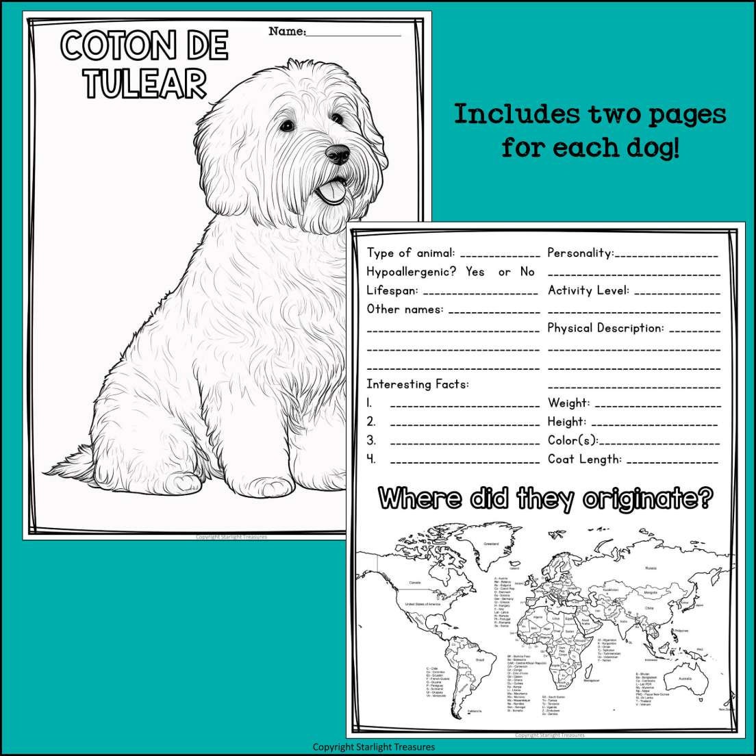 Dog Breeds Research Posters, Coloring Pages Animal Research Project for ...