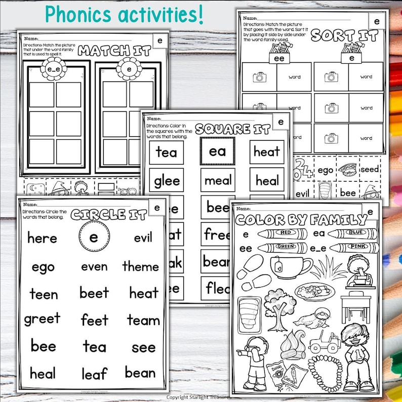 Long E Worksheets and Activities for Early Readers - Phonics Long E ...