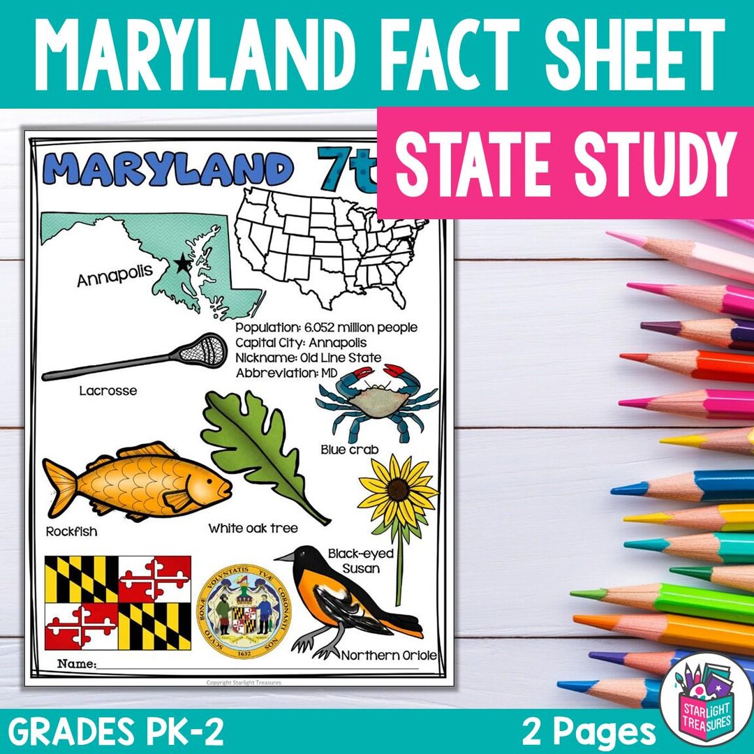 Maryland Fact Sheet for Early Readers - A State Study Activity Unit ...