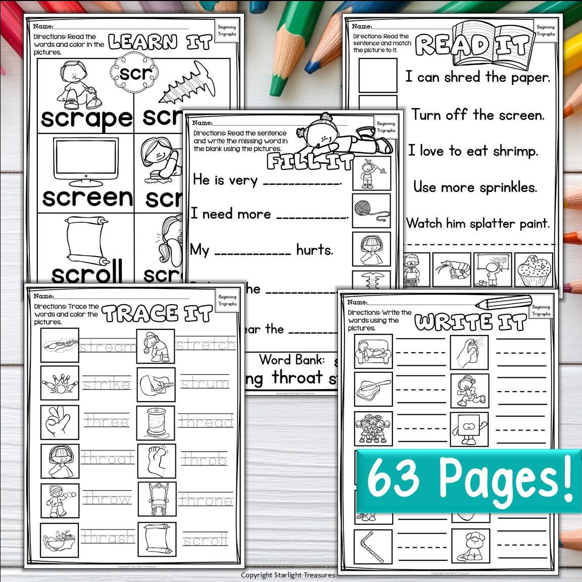 Beginning Trigraphs Worksheets Activities for Early Readers - Phonics ...