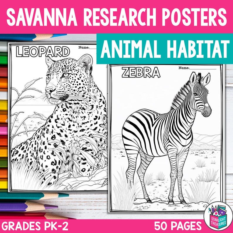 Savanna Animals Research Posters, Coloring Pages - Animal Research ...