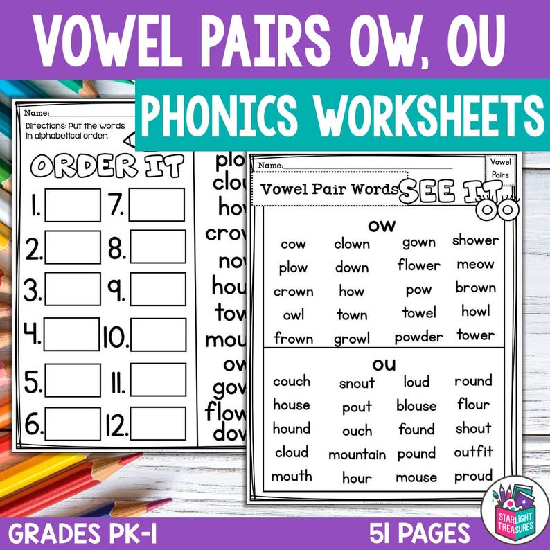 Vowel Pairs OW, OU Worksheets and Activities for Early Readers ...