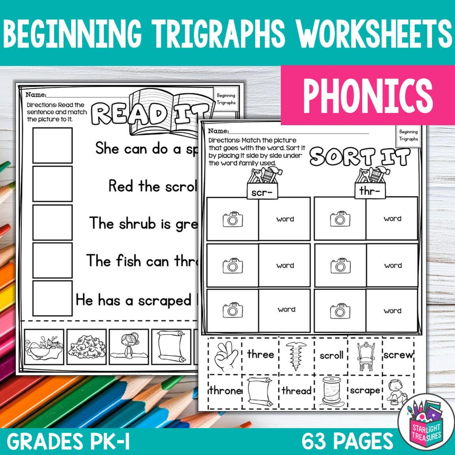 Beginning Trigraphs Worksheets Activities for Early Readers - Phonics ...