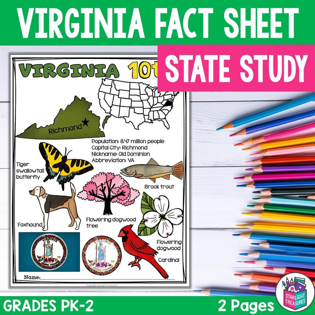 Virginia Fact Sheet for Early Readers - A State Study Activity Unit ...