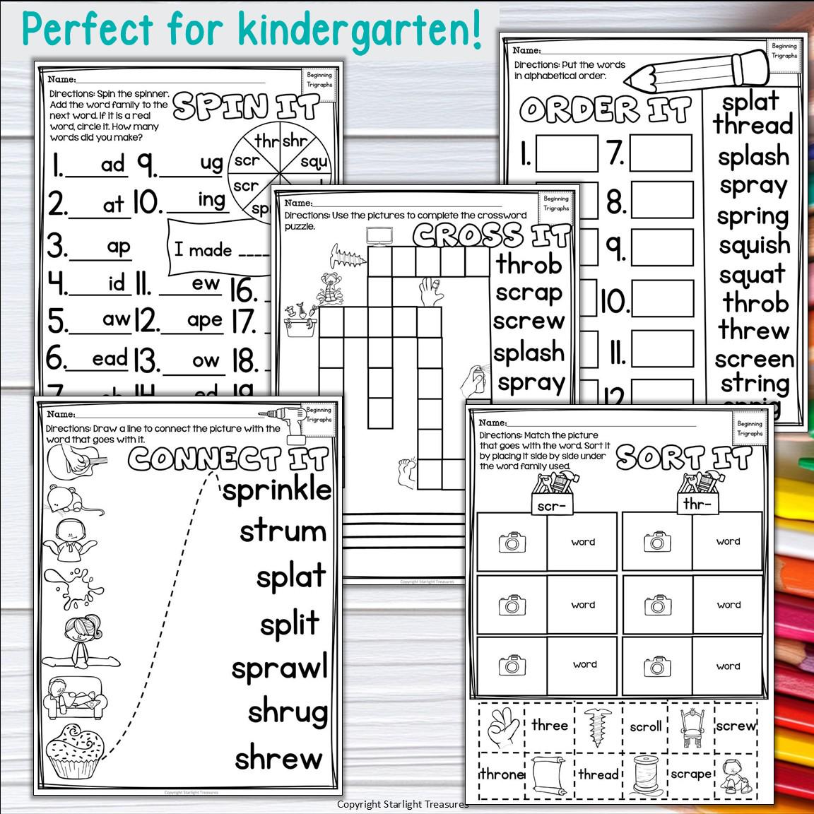 Beginning Trigraphs Worksheets Activities for Early Readers - Phonics ...