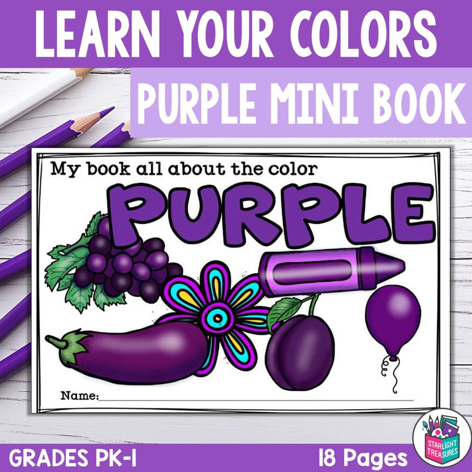 Colors of the Week: Purple Mini Book for Early Readers - Etsy