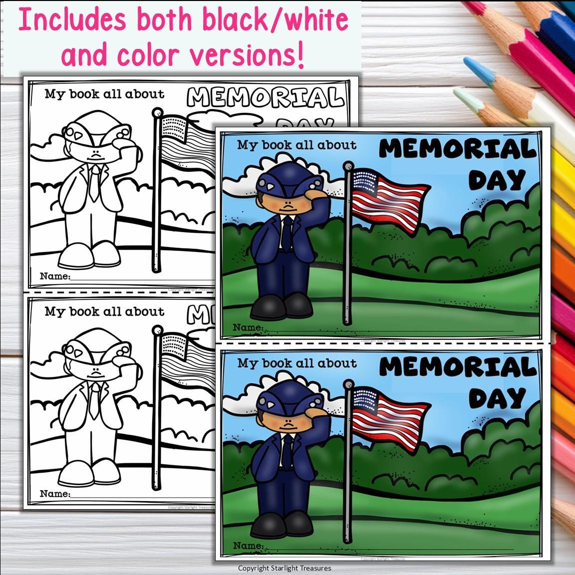 Memorial Day Mini Book for Early Readers, Memorial Day Holiday Activity ...