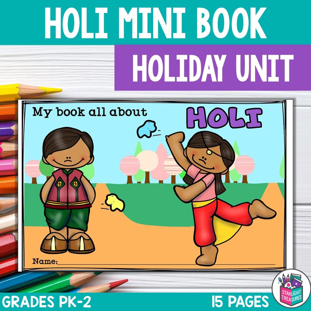 Holi Mini Book for Early Readers, Holiday Study, Holi Activity for Kids ...