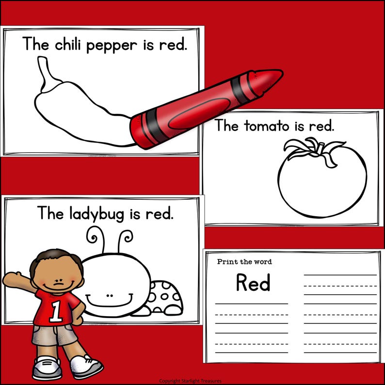Colors of the Week: Red Mini Book for Early Readers - Etsy
