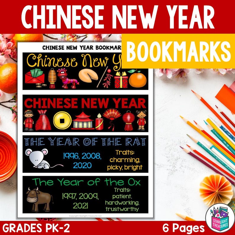 Chinese New Year Bookmarks: Cut and Color Activity (digital Download ...