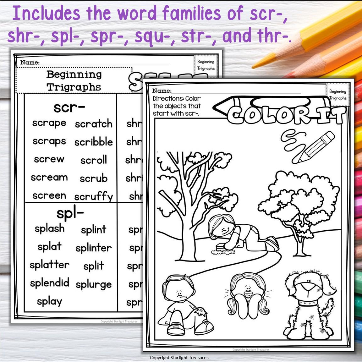 Beginning Trigraphs Worksheets Activities for Early Readers - Phonics ...