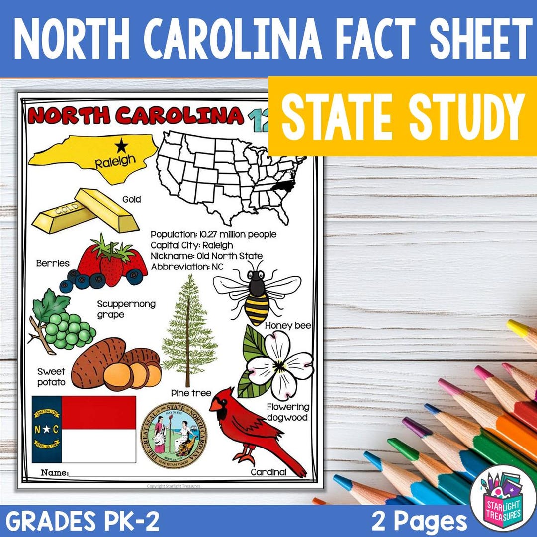 North Carolina Fact Sheet for Early Readers - A State Study Activity ...