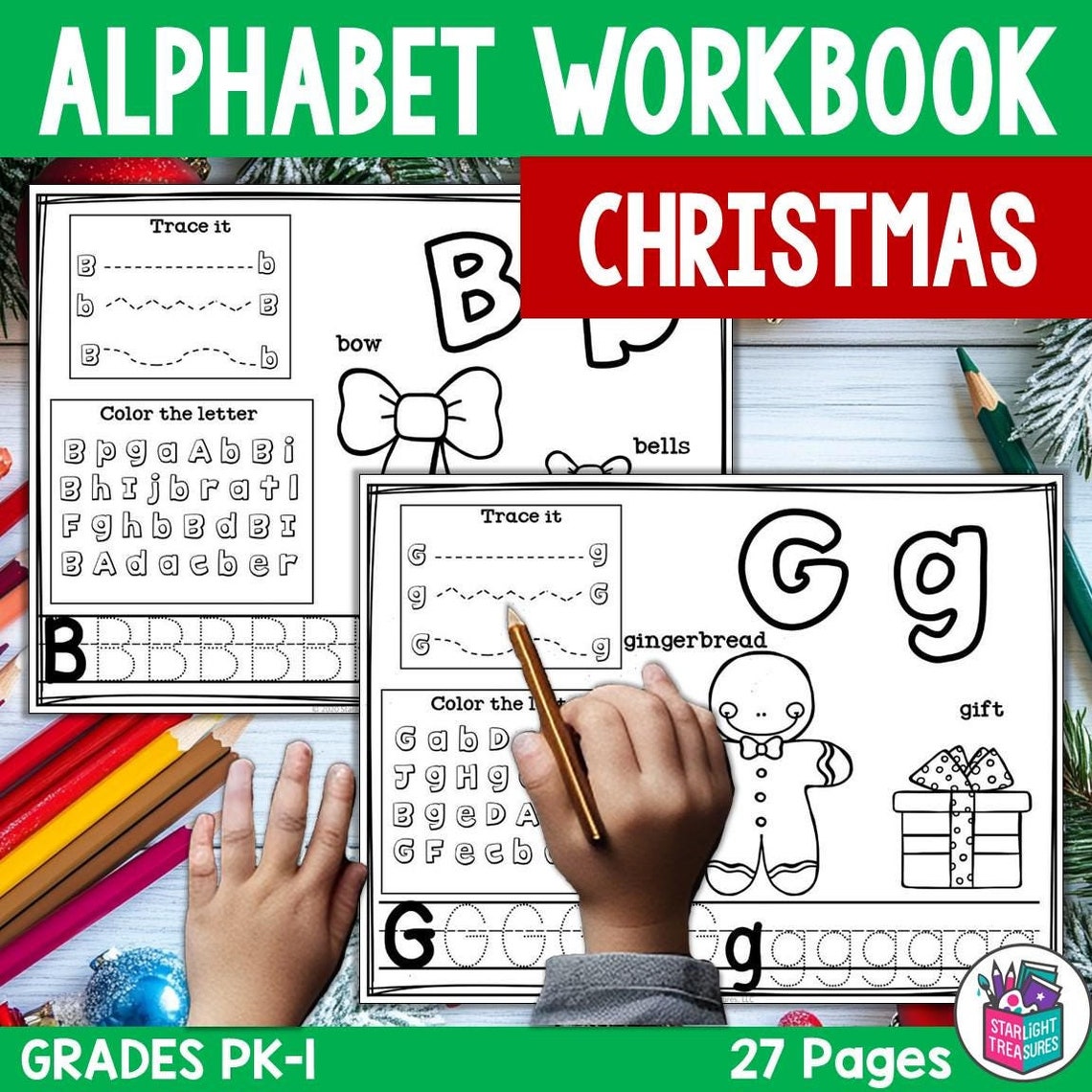 Alphabet Workbook: Worksheet A-Z Christmas Activity, Christmas Alphabet ...