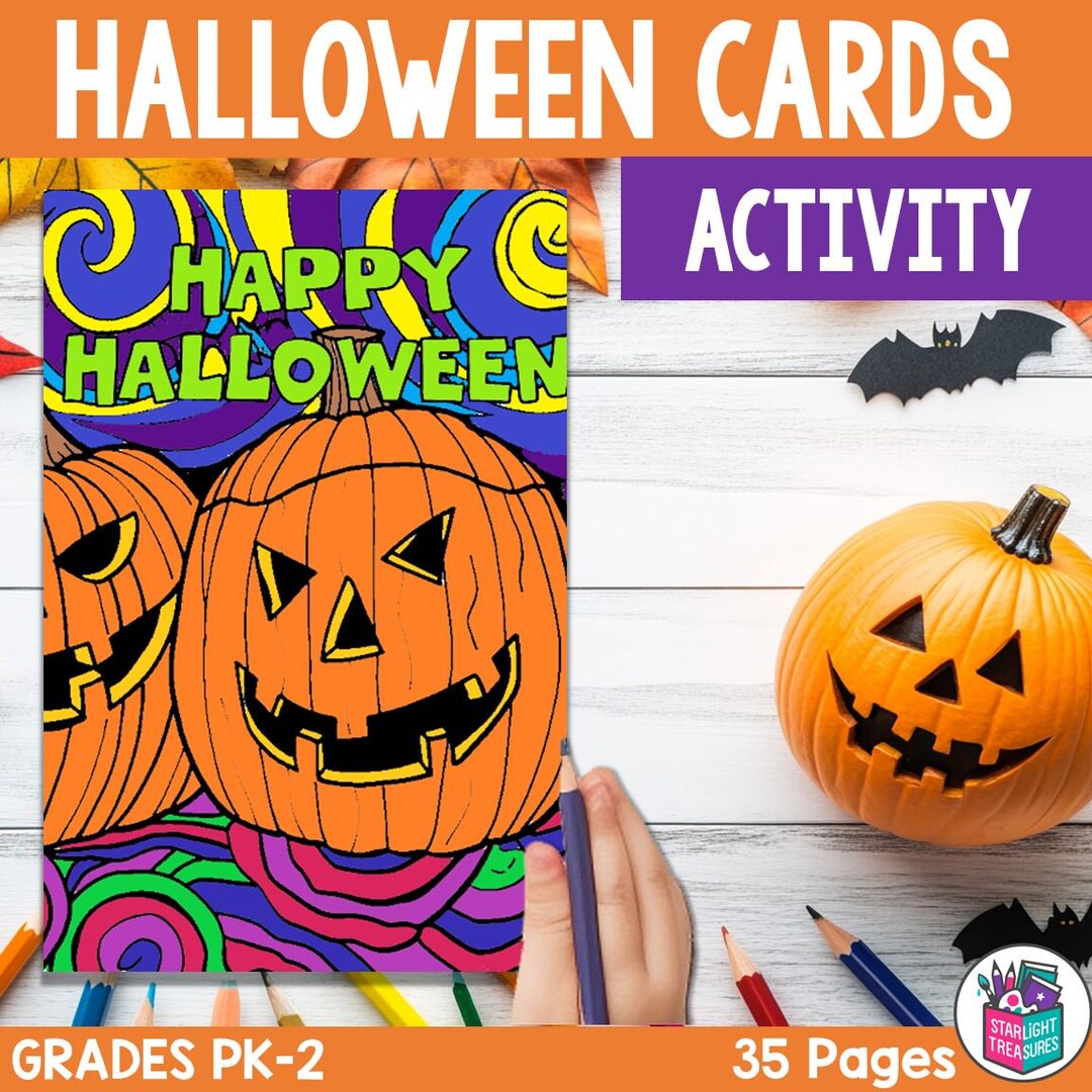 Halloween Cards to Color: 35 Printable Designs (digital Download) - Etsy