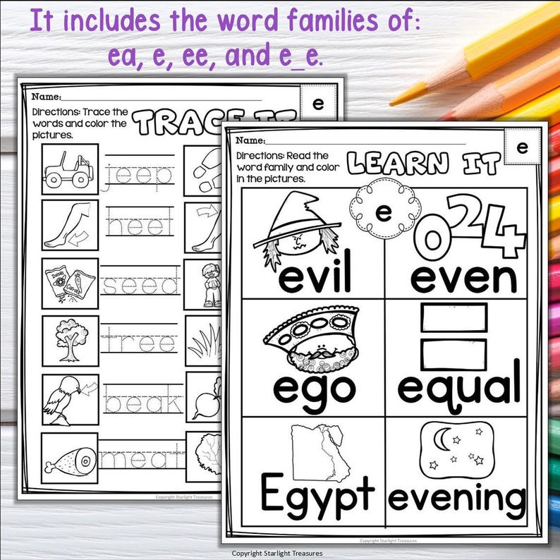Long E Worksheets and Activities for Early Readers - Phonics Long E ...