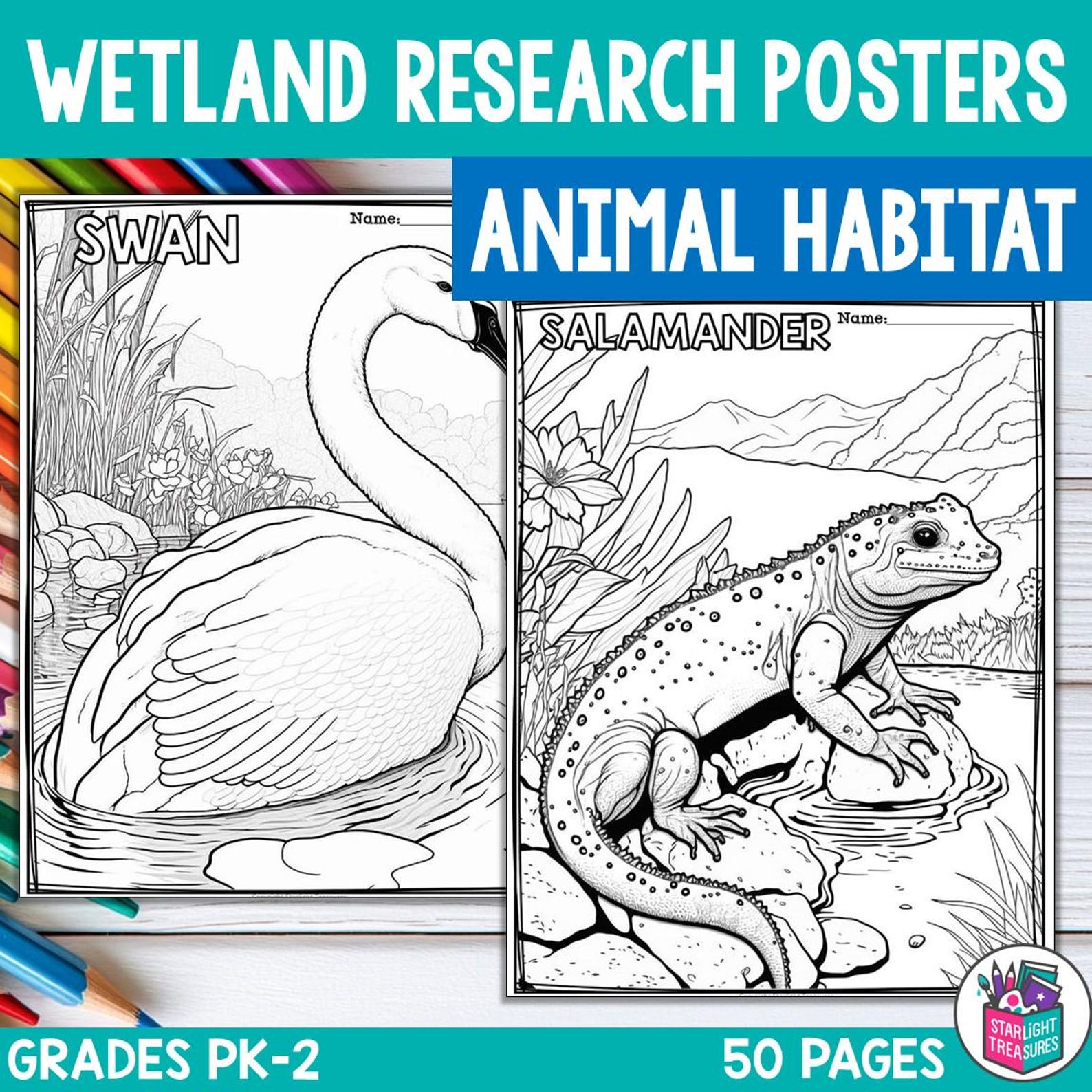Wetland Animals Research Posters, Coloring Pages - Animal Research ...