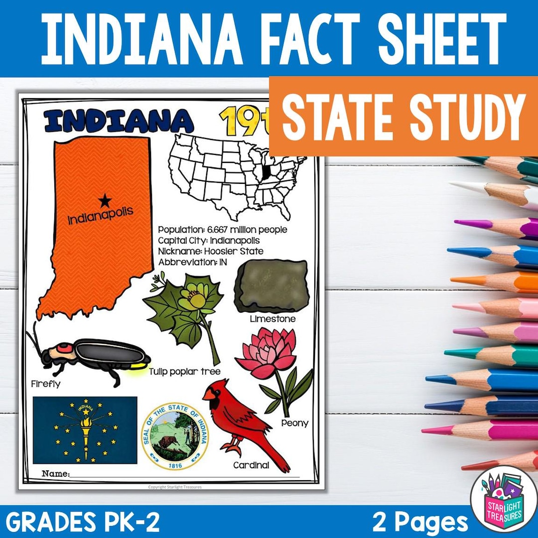 Indiana Fact Sheet for Early Readers - A State Study Activity Unit ...