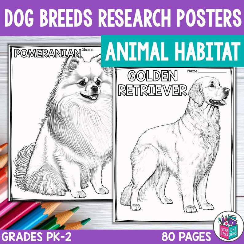 Dog Breeds Research Posters, Coloring Pages - Animal Research Project ...