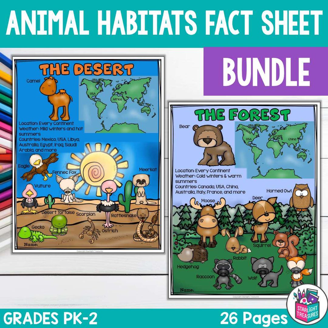 Animal Habitats Fact Sheets: Arctic, Desert, Forest, Ocean, Tundra ...
