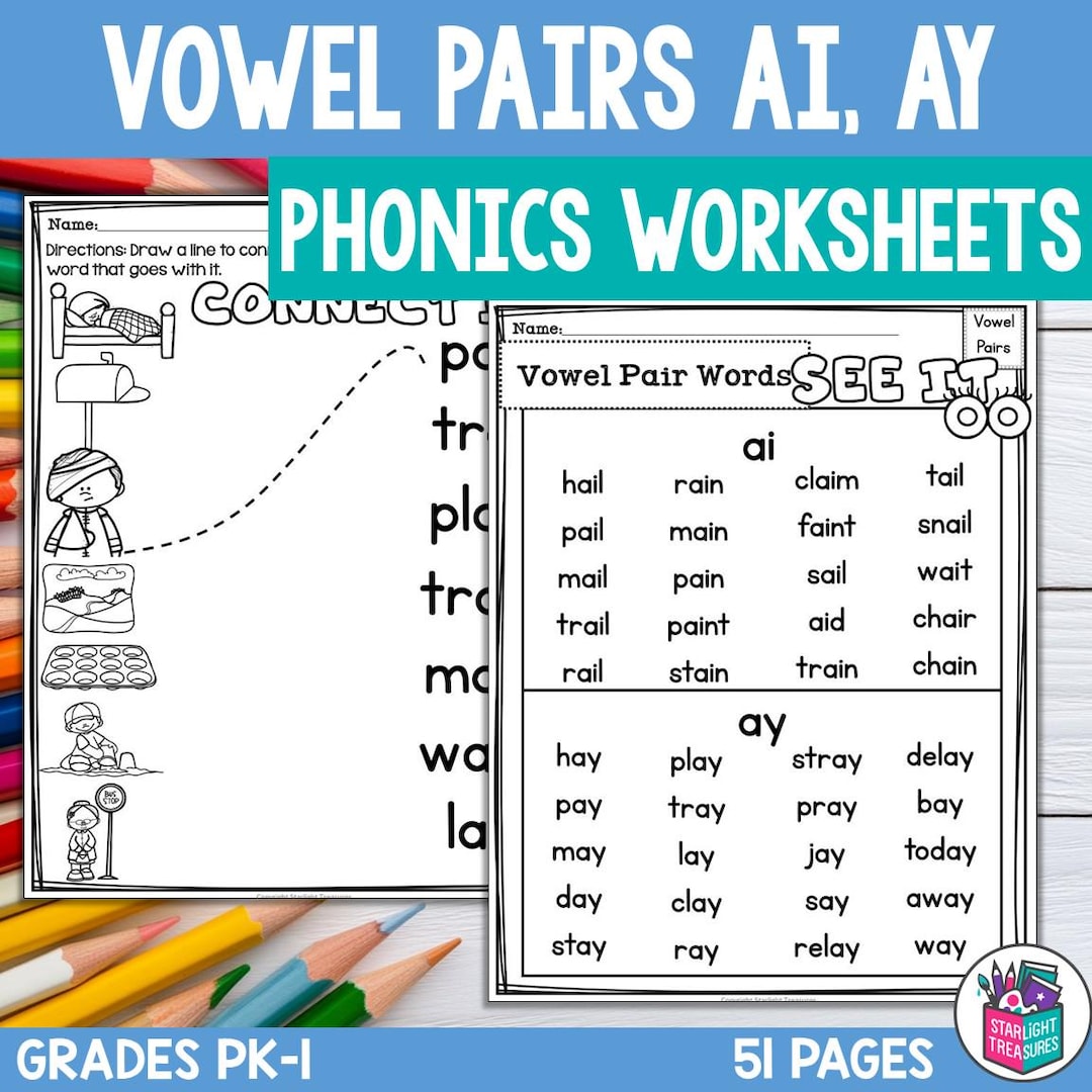 Vowel Pairs AI, AY Worksheets and Activities for Early Readers ...