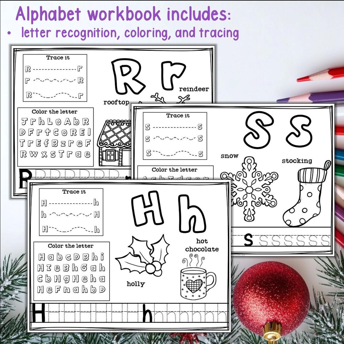 Alphabet Workbook: Worksheet A-Z Christmas Activity, Christmas Alphabet ...